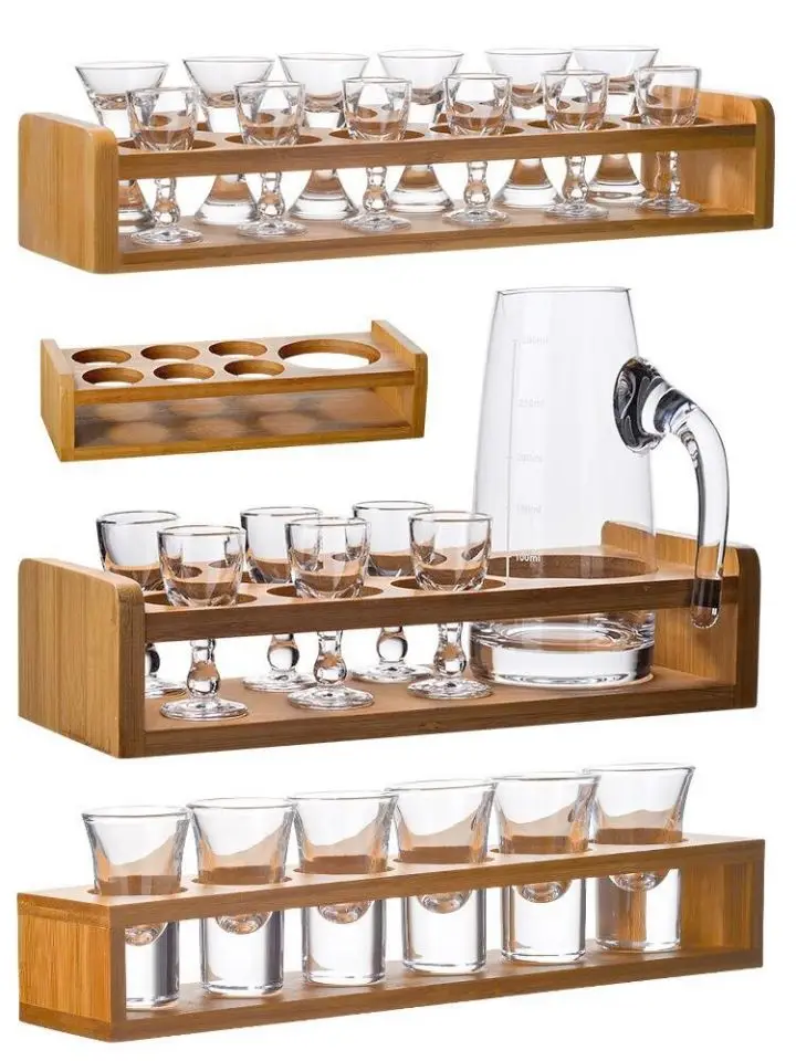 Countertop Solid Bamboo Glasses Display Rack Shot Glasses Drink Holder ...