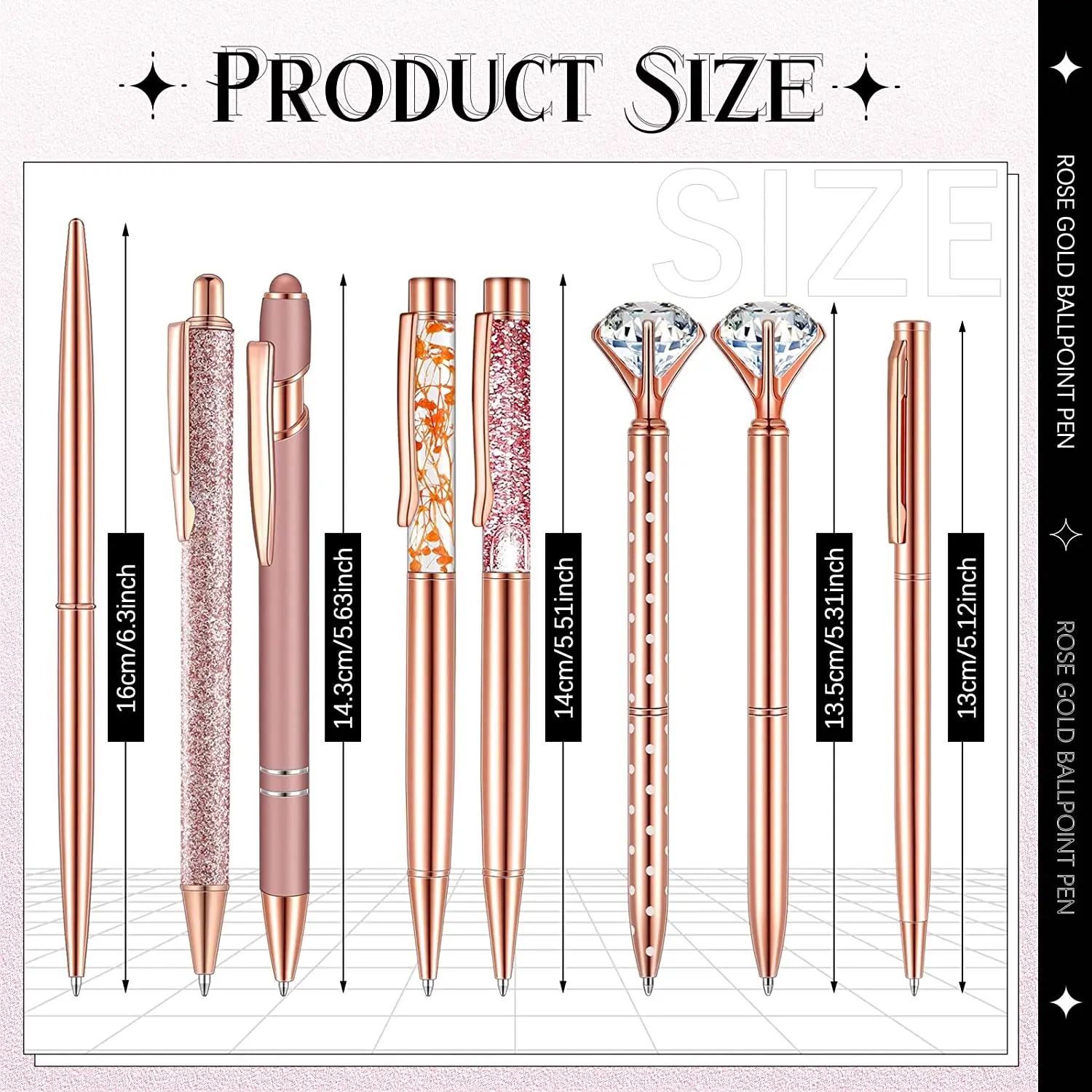 Rose Gold Ballpoint Pens with Liquid Sand Glitter
