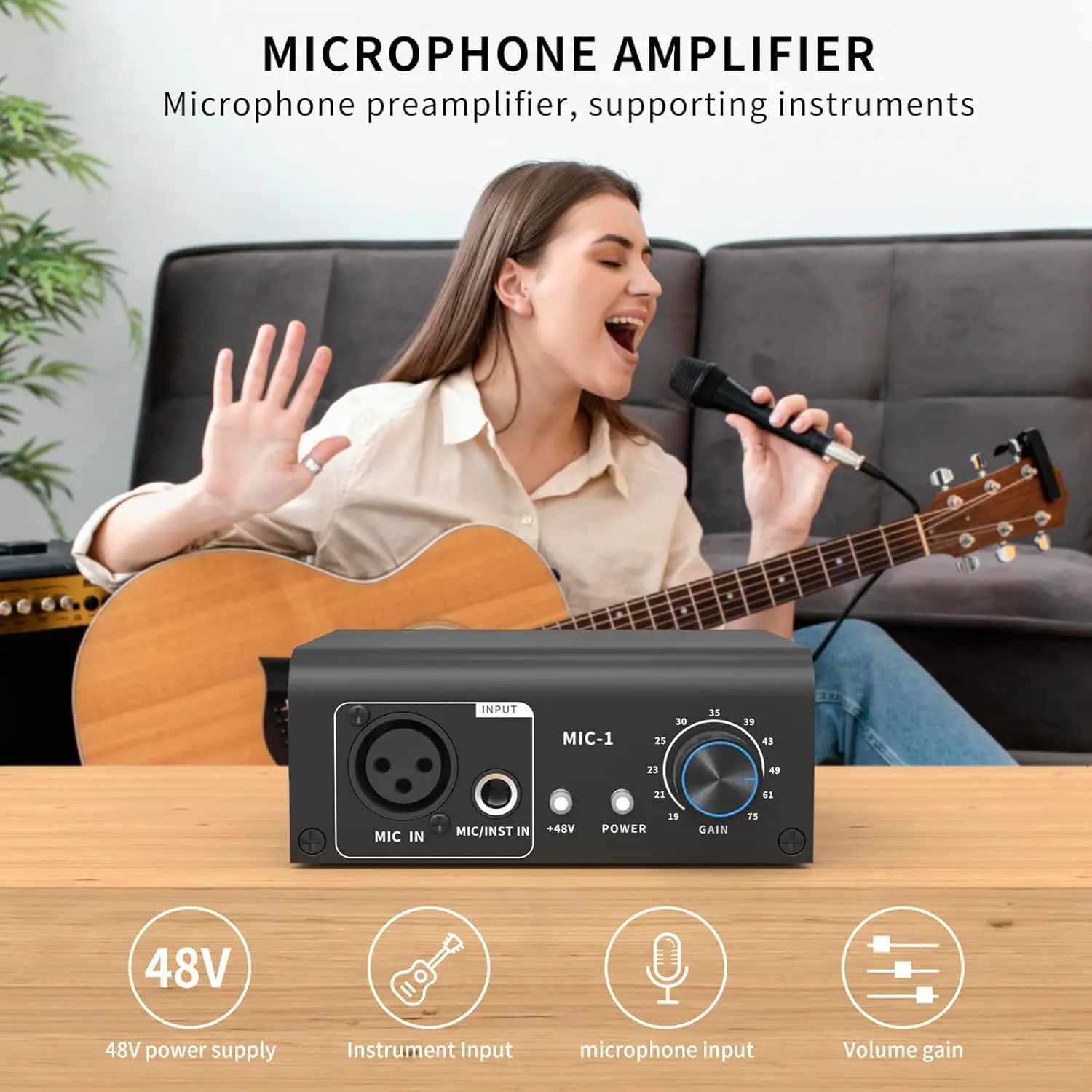 XTUGA XIC1 Wireless Microphone Preamp 48V XLR Output Booster with 2 ...