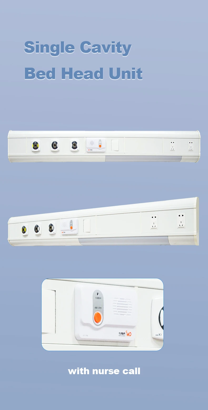 Hospital Bed Head Unit with Oxygen, Lights, and Support