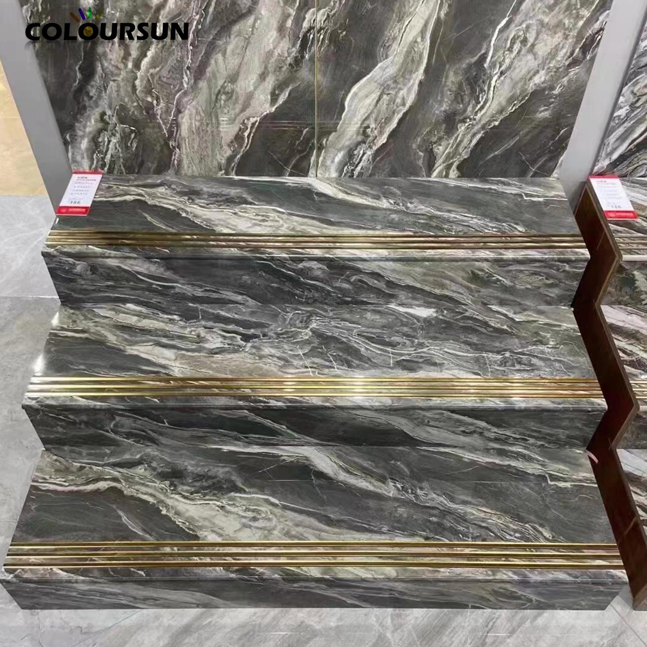 Golden Round Edge Marble Step Tile - Antibacterial Porcelain