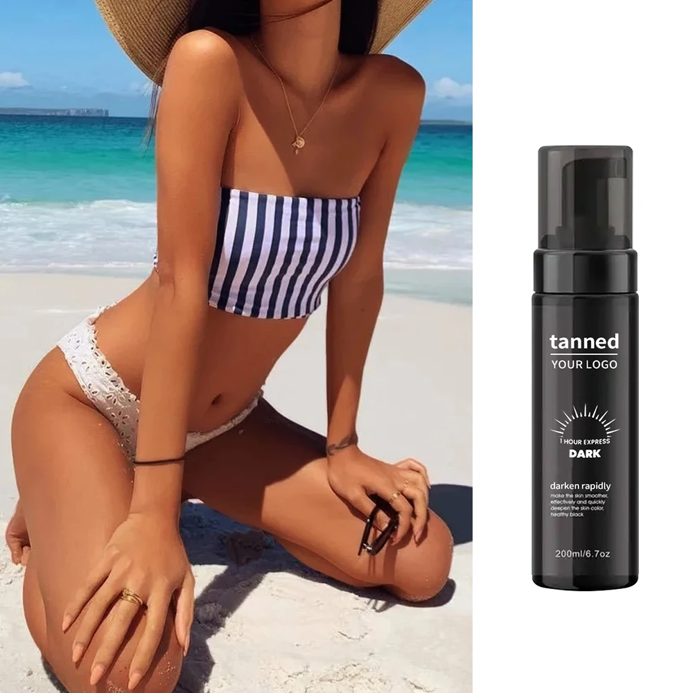 Private Label Instant Dark Body Bronzer Vegan Sun Self Tanner Spray Mousse Coconut Sunscreen ...