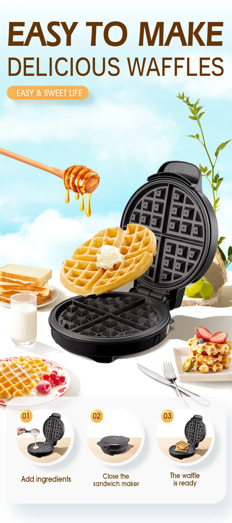 Jamaky Hot Sale Kitchen Appliances Electric Mini Waffle Maker Machine ...