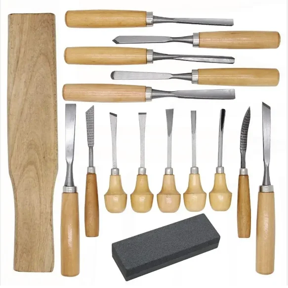 Woodworking Knife Kit - 16pcs Wood Handle Chisel Set