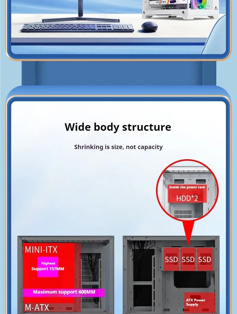 Pink MATX Mid Tower Game Customization Metal Micro Desk Casing Tempered ...