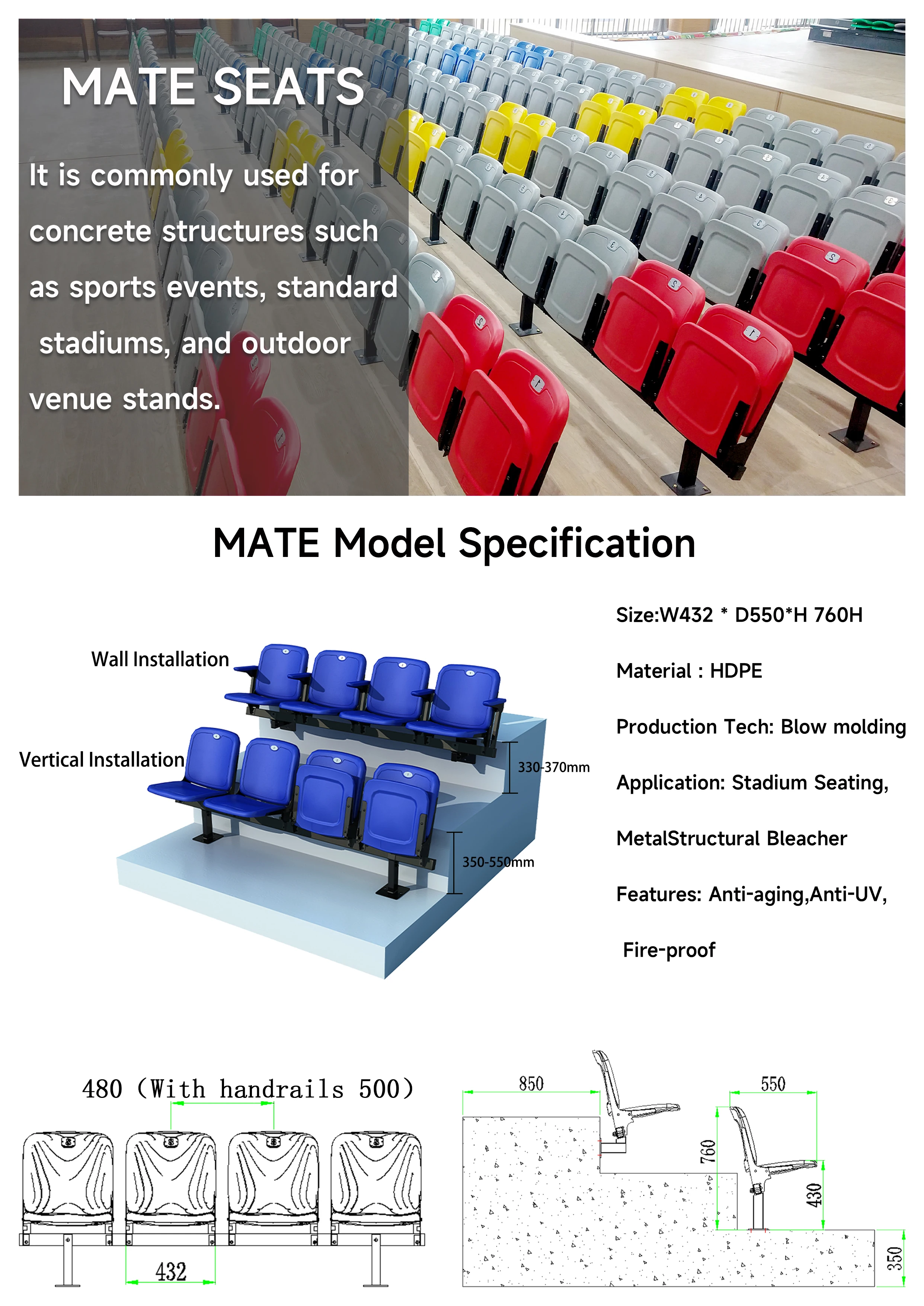 Stadium Seat Fixed Seating Plastic Seat Audience Chair Football Stadium ...