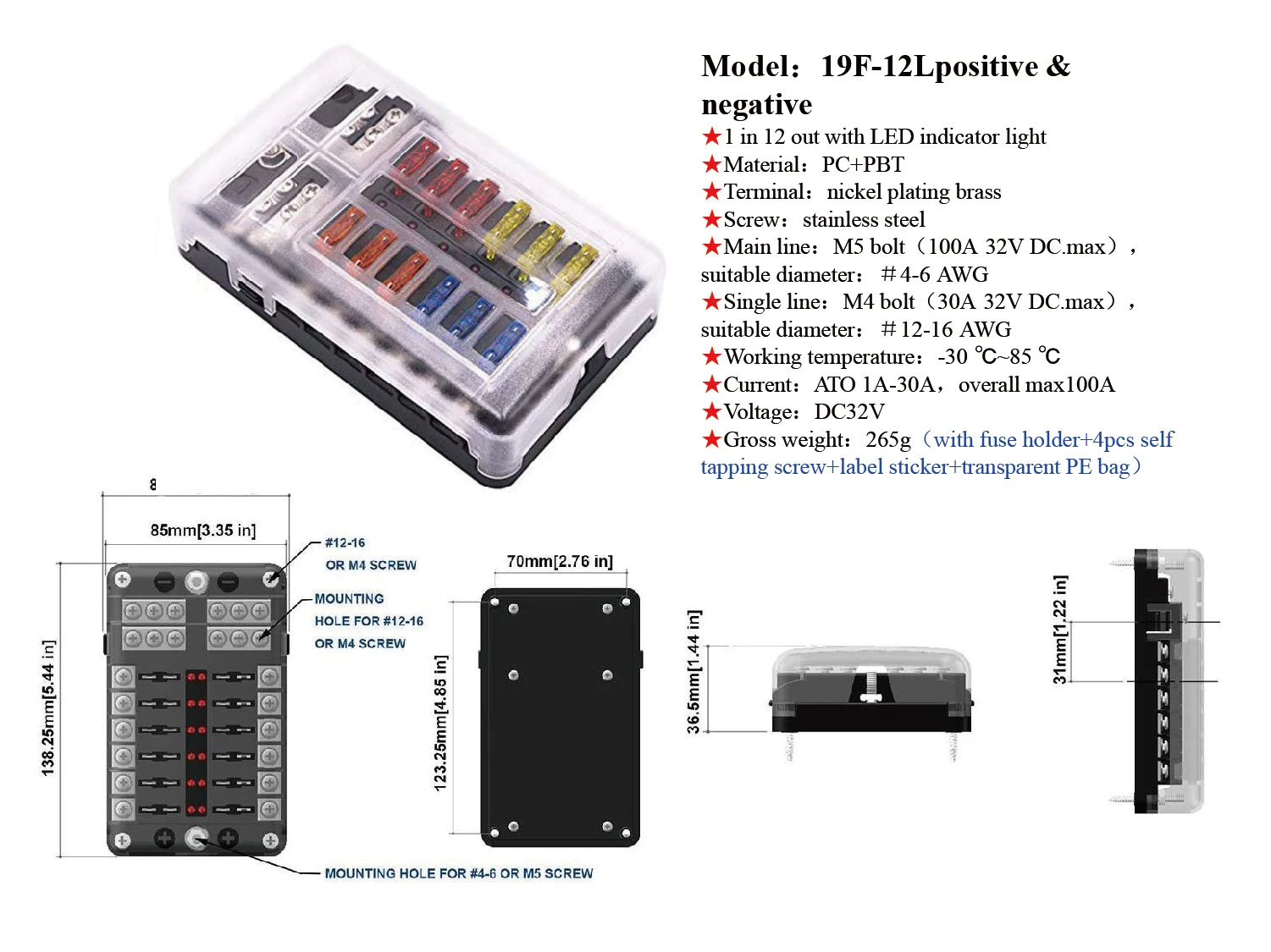 Car Universal 100a Blade Fuse Block Box Automotive Circuit Waterproof ...