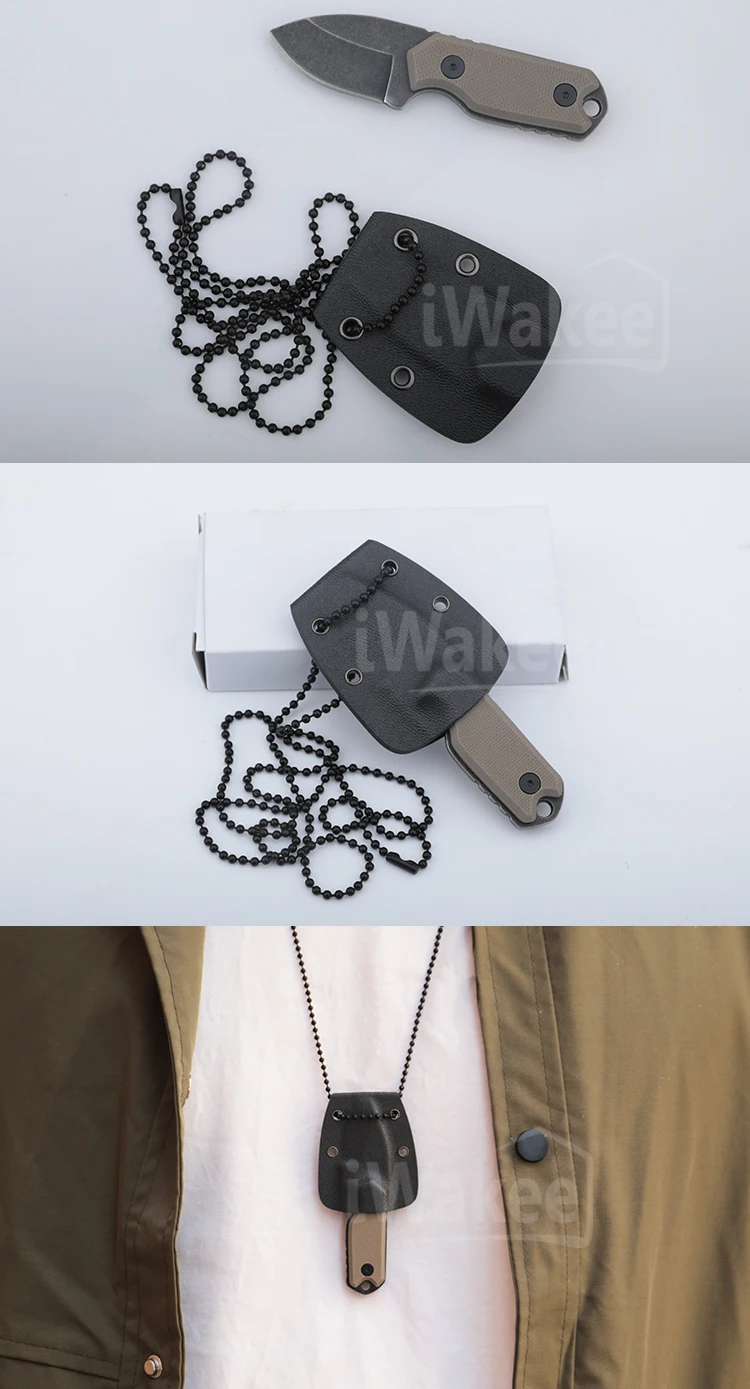 Iwakee Brown Small G10 Handle Outdoor Survival Mini Necklace