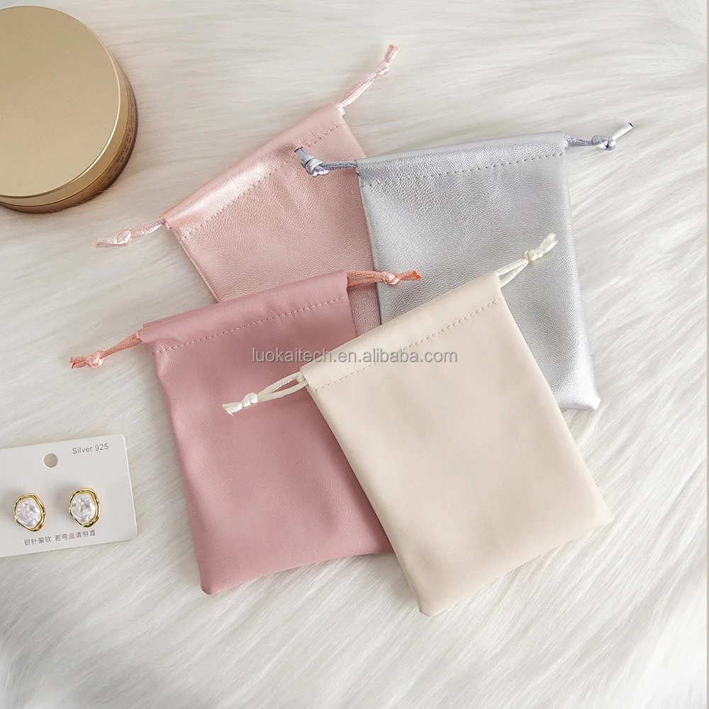 Personalised Custom Emboss Logo Luxury Cream Leather Drawstring Pouch ...