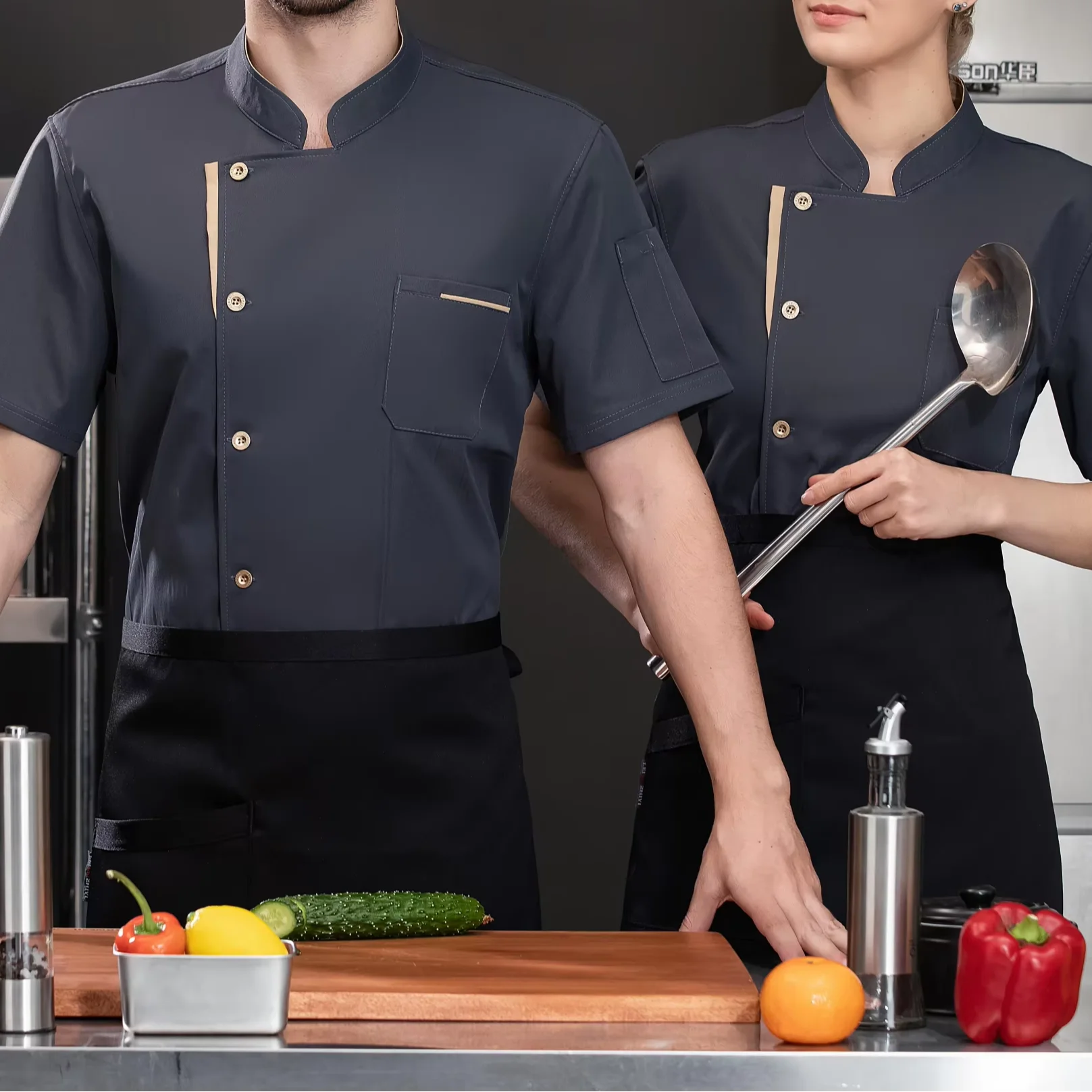 Custom Black Female Chef Coat For Hotel Restaurant Cafe Bar Staff ...