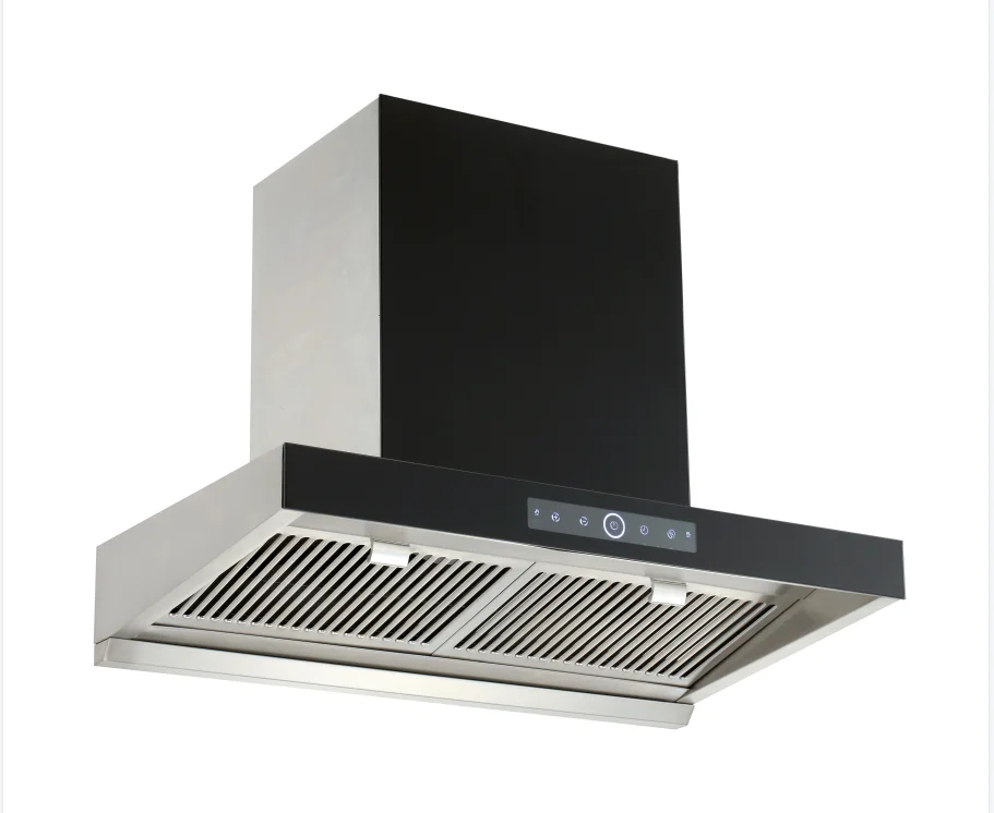 Low Noise Kitchen Wall Exhaust Fan Black Glass Range Hood Chimney ...