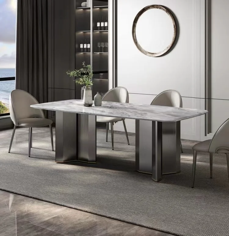 Modern Meja Makan Marmer - Dining Table Set with 6 Chairs