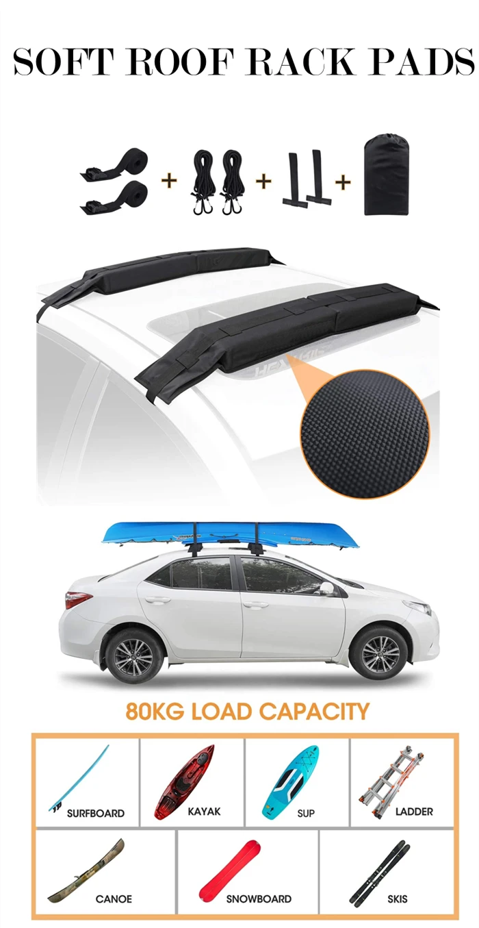 Universal Car Soft Roof Rack Pads For Snowboard Skid Board Top Up Soft ...