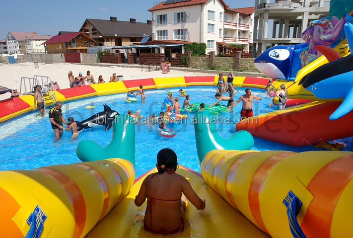Commercial Inflatable Water Park With Water Slide And Pool Custom ...