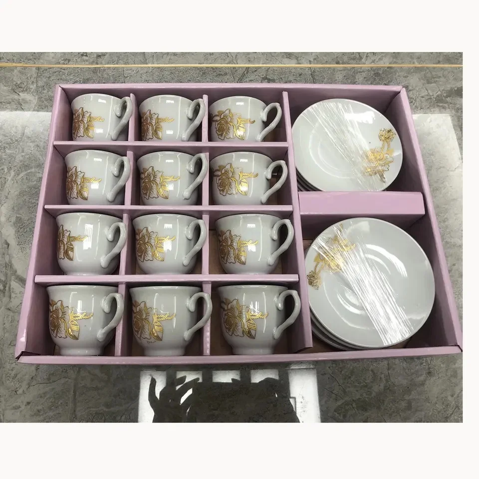 European-style Ceramic Coffee Cup Set Foreign Trade Bronzing 12 Cups ...