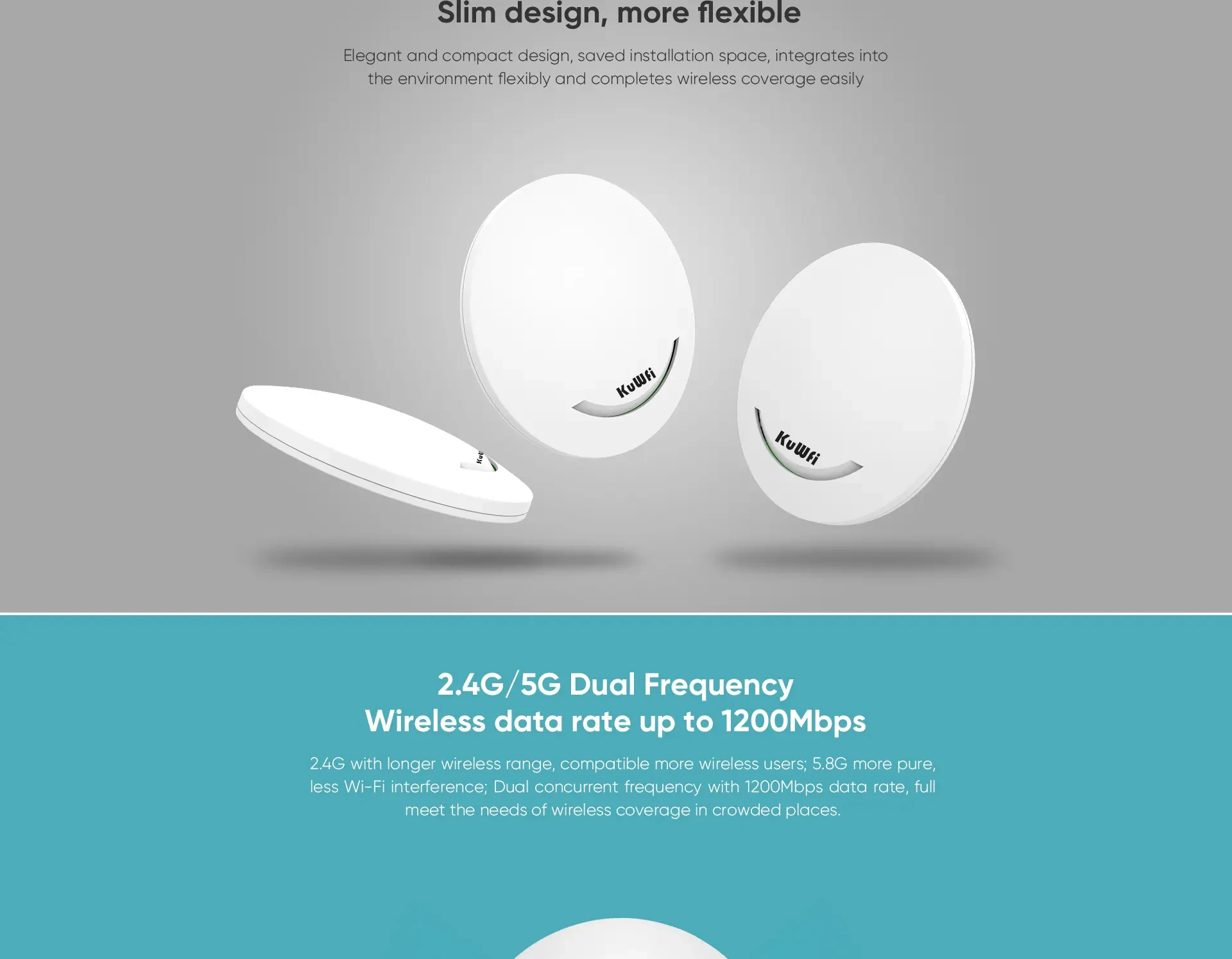 Oem Odm KuWFi Ceiling Wifi Ap 1200mbps Poe Ceiling Ap Indoor Dual Band ...