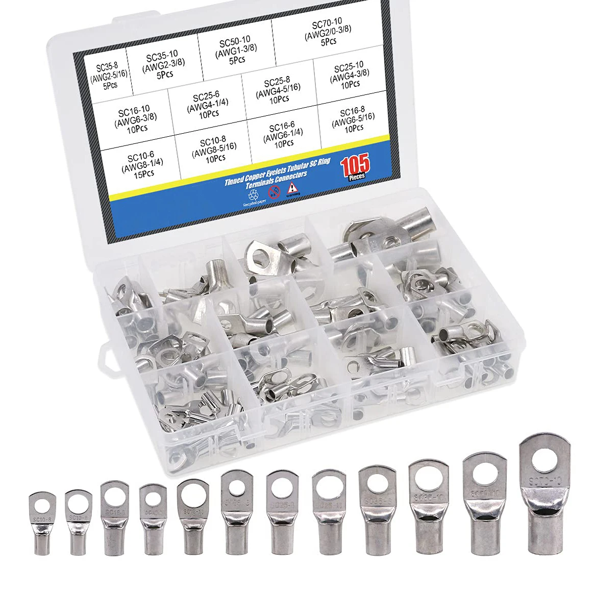 Eyelets Tubular Ring Electrical Terminals Cold Battery Cable Ends ...