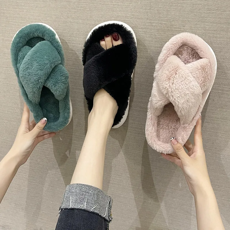 Women's Easy Silp on Home Slide Sandal Slippers Soft Fur Plush Indoor ...