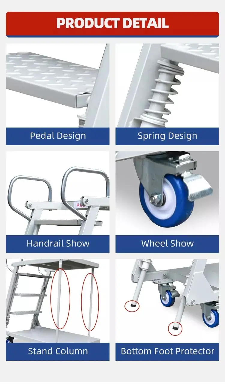 Warehouse Steel Rolling Mobile Step Platform Ladder Cart with Wheels