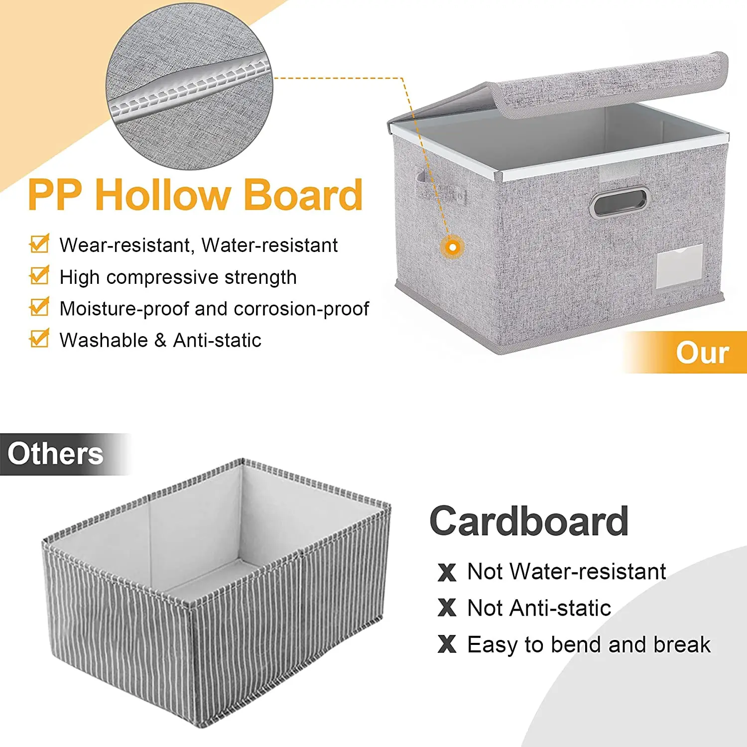 Foldable Linen Fabric File Storage Box Large Capacity Home Office ...