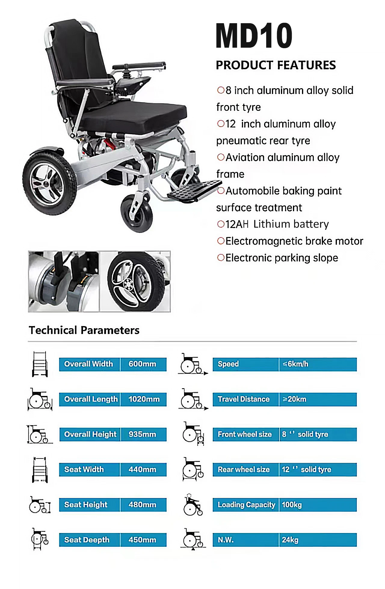 MIJO MD10 Electric Wheelchair - Lightweight & Portable
