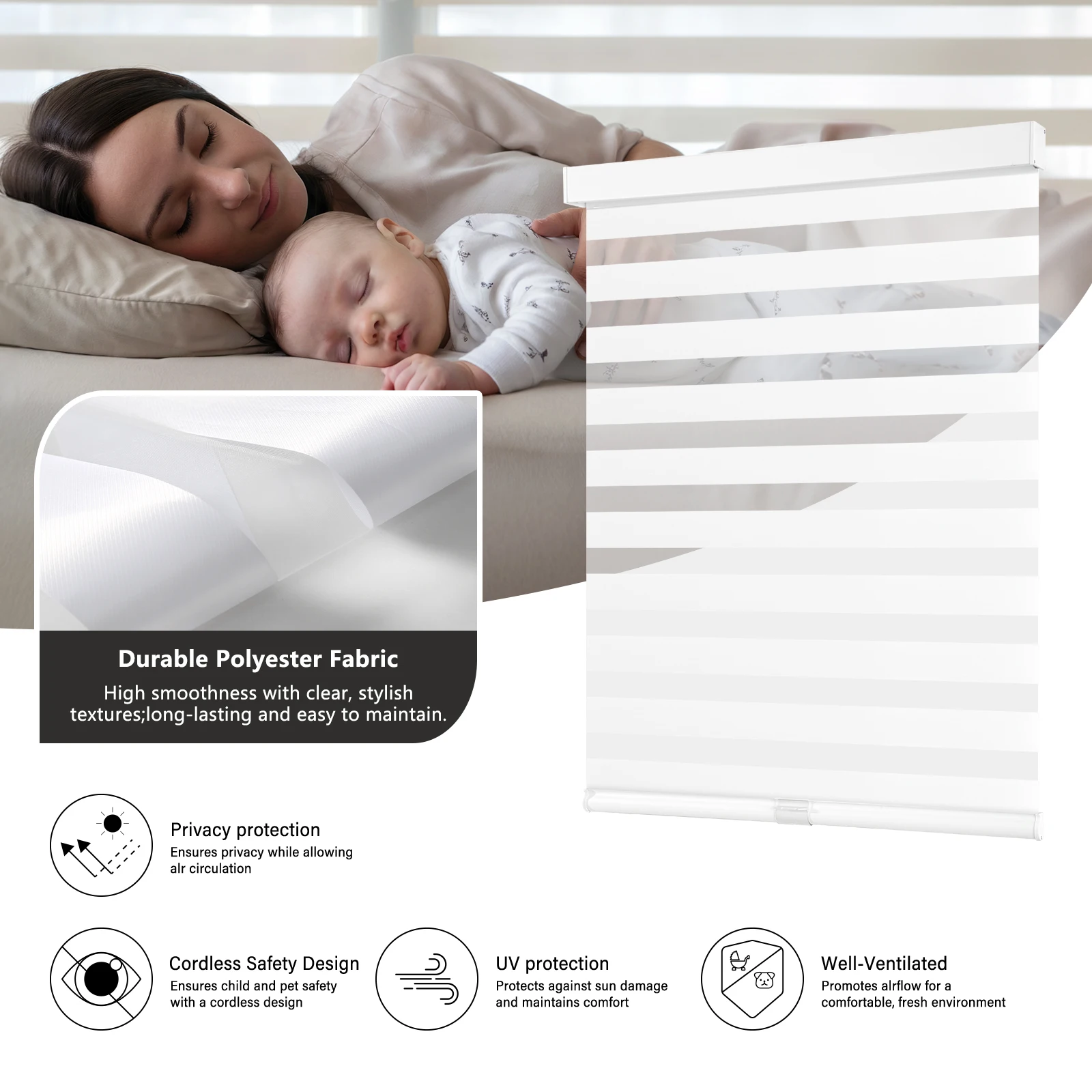 60" W X 72" H Cordless Zebra Blinds Pull Down Roller Window Shades Dual ...