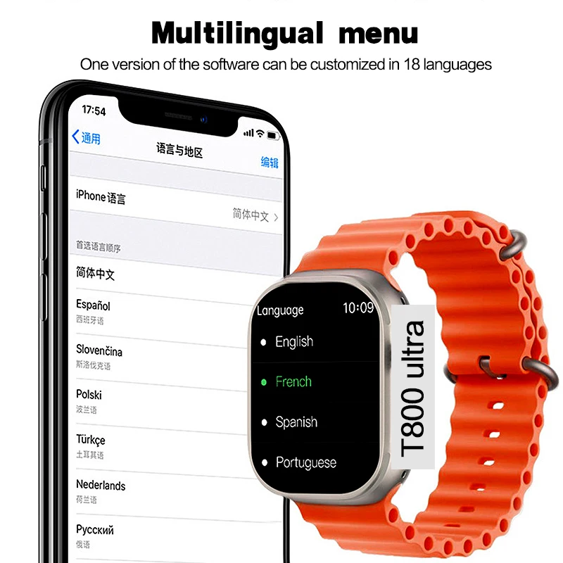 T800 Smartwatch Ultras T900 N8 X8 Dt8 Mt8 Gs8 Hw8 H10 X8 Zd8 Z8 W68 Hw ...