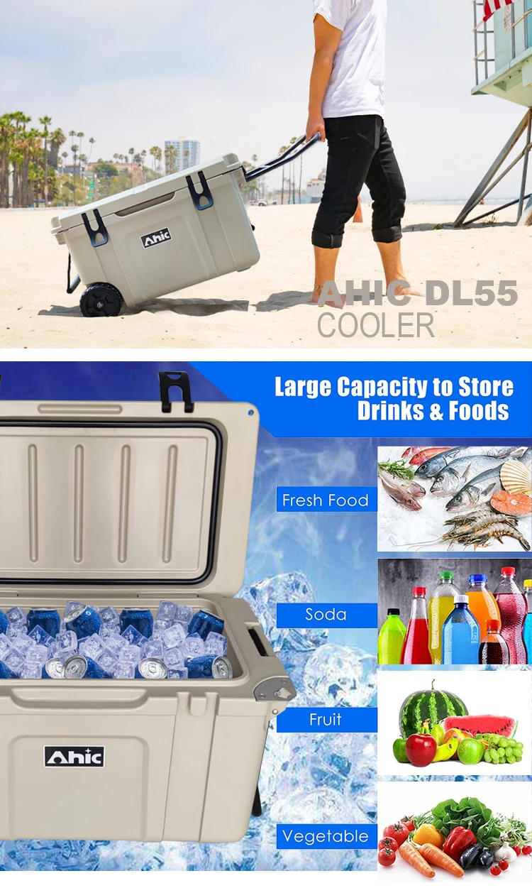 Hot Sale 55L Cooler Box Rotomolded Plastic Fishing Ice Box with Wheels ...