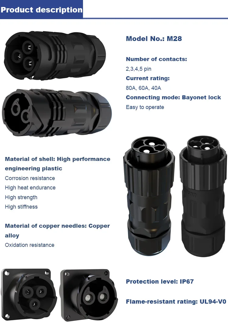 M28 Bayonet Locking Industrial Electric Connectors IP67