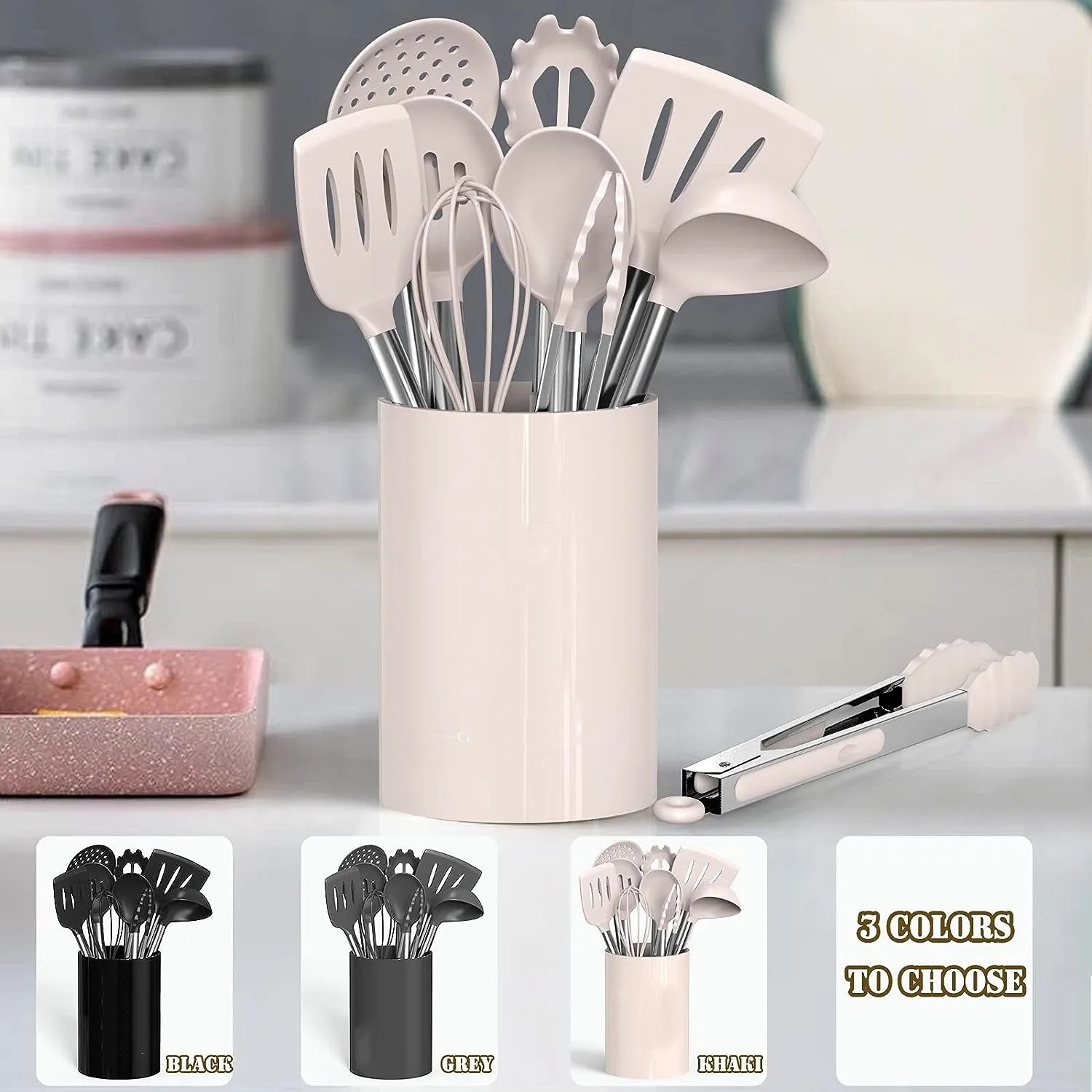 Silicone Kitchen Utensils Set With Holder Kitchen Utensils Set With ...
