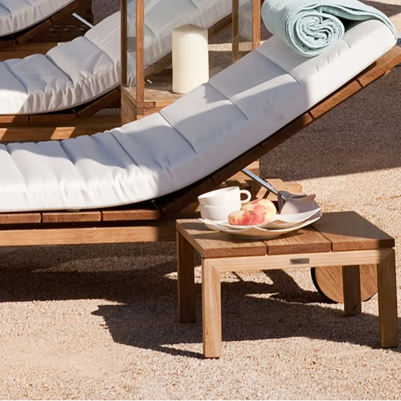 Luxury Teak Wood Outdoor Sunbed with Retractable Canopy Portable ...