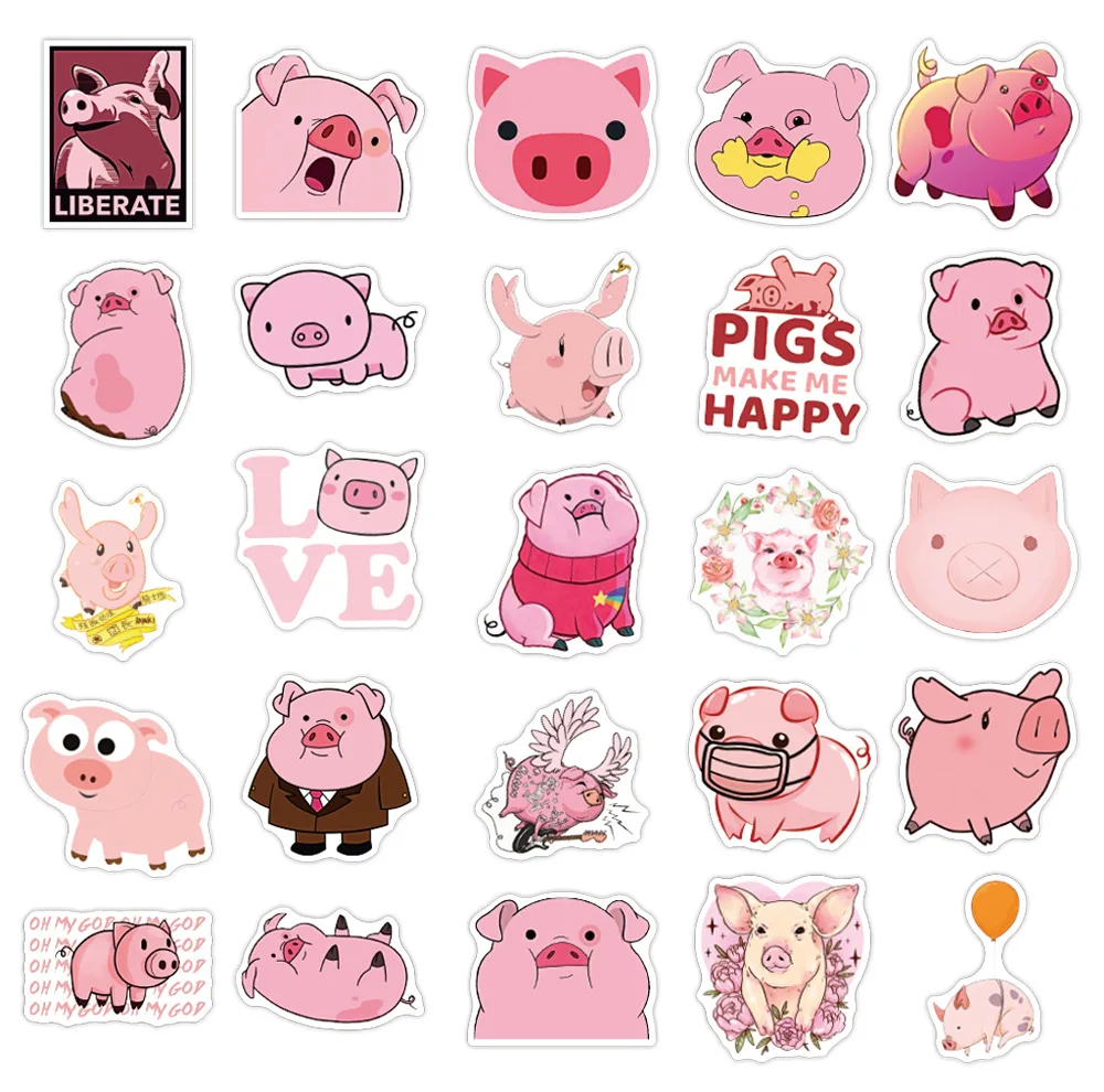 50pcs Pink Cute Pig Pet Cartoon Graffiti Sticker For Promotion Gift ...