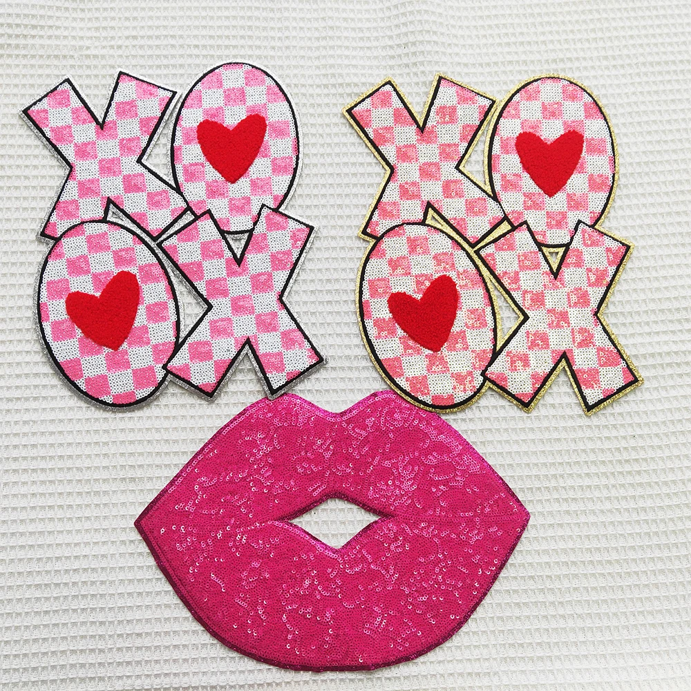 New Design Valentines Heat Press Patch Custom Large XOXO Glitter Sequin ...