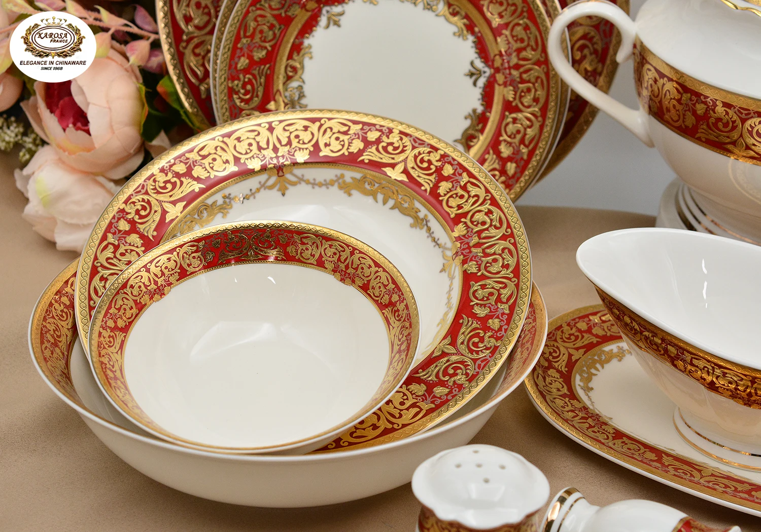 Royal Style Embossed Real Gold Dinnerware Set for 12 - Luxury Bone ...