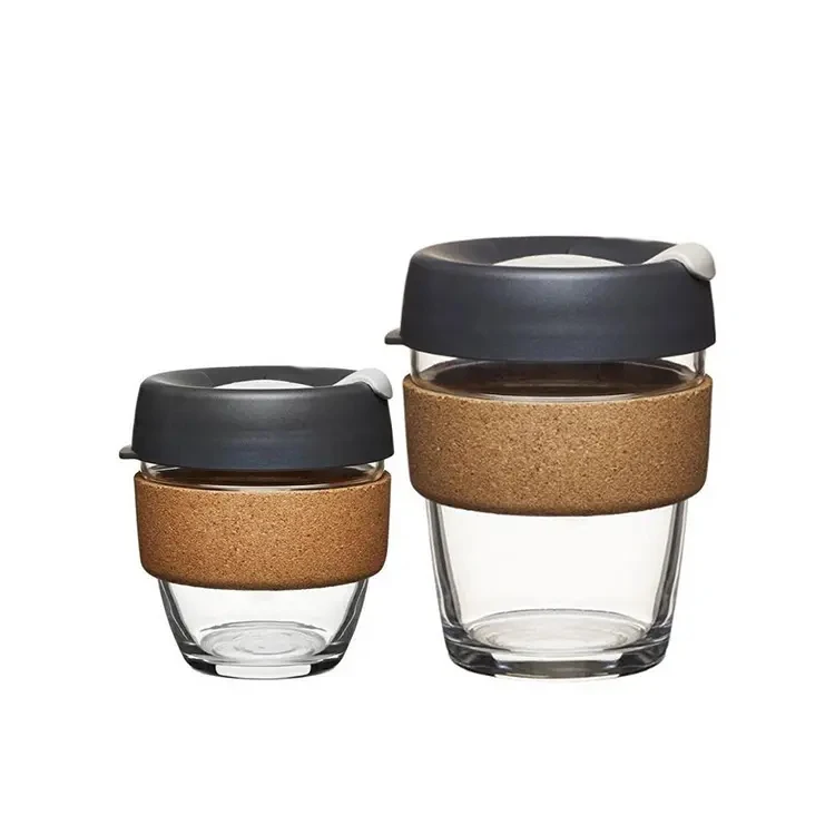 Coffee Cup Transparent Cork Sleeve Reusable Keep Glass With Silicone ...