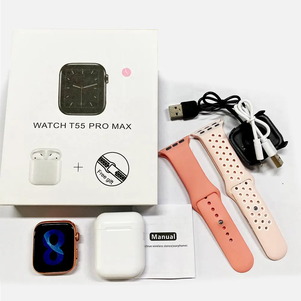 2023 T55promax Smartwatch With Tws Earphone In One Double Strap Reloj ...