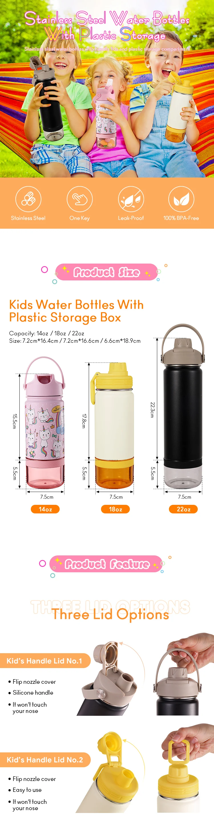 School Water Bottle with Storage Compartment - Thermal Insulation