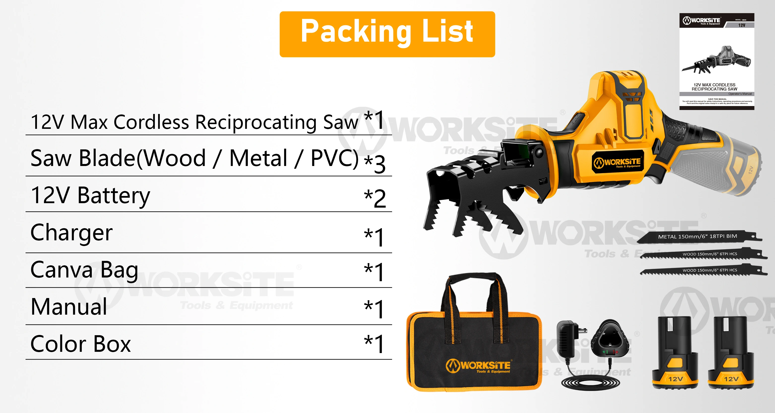 Worksite Customized Compact 12v Cordless Reciprocating Saw 2700rpm ...