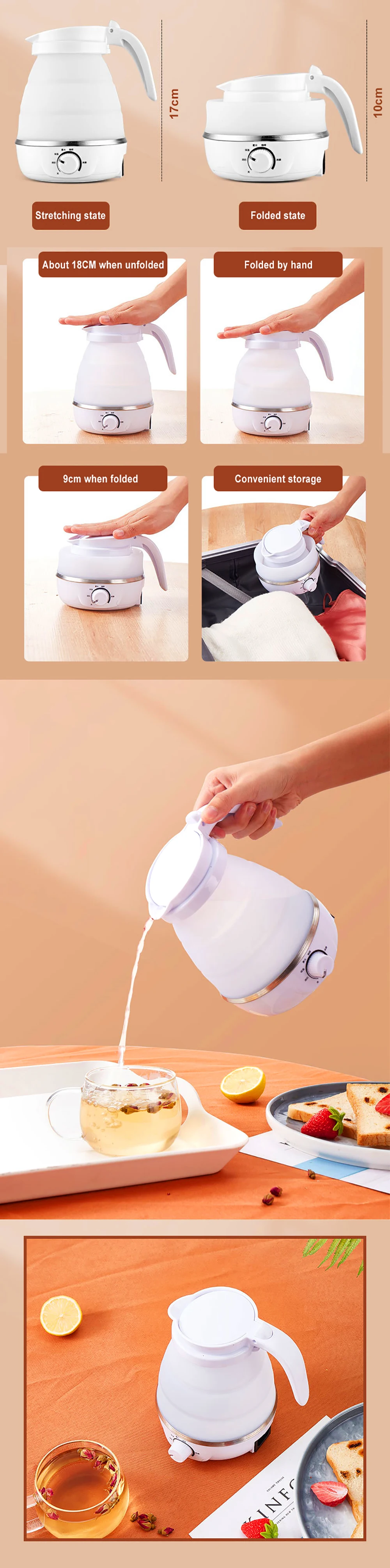 Chrt Mini Folding Kettle 600ml Silicone Hot Water Shell Intelligent ...