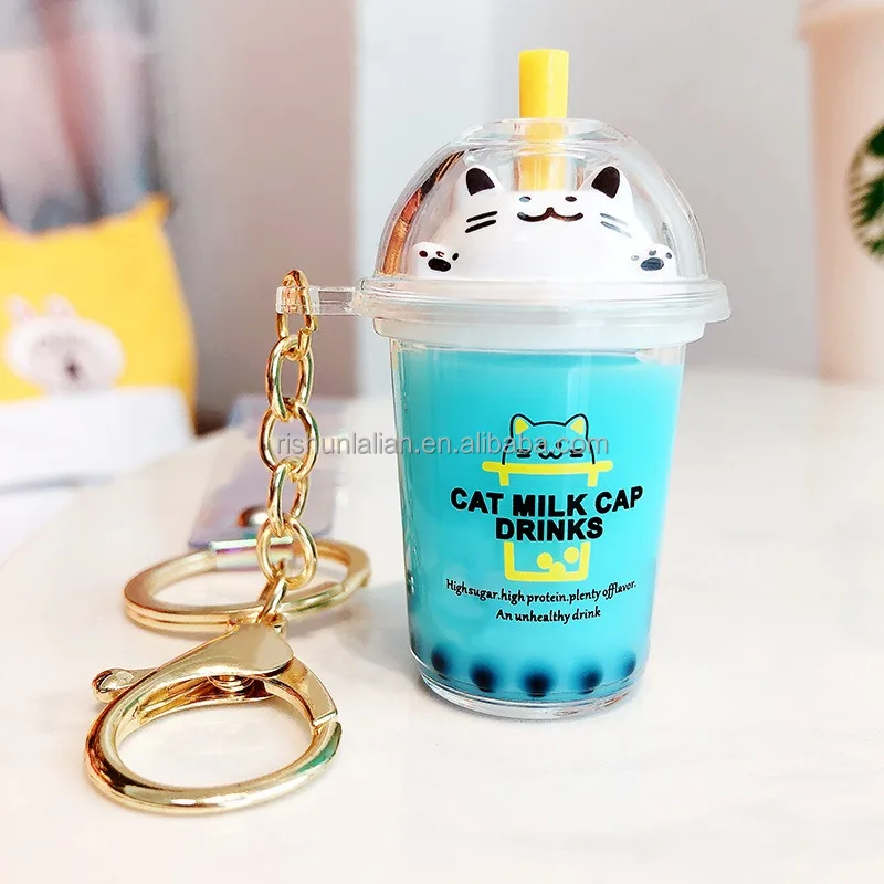 Boba Tea Keychain With Liquid Quicksand Kawaii Milk Tea Keychain Bubble ...