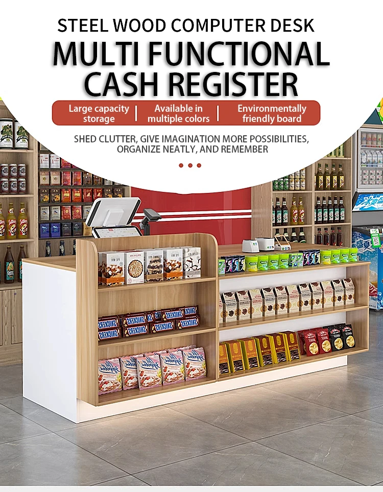 Supermarket Cashier Desk Grocery Wooden and Steel Convenience Shop ...
