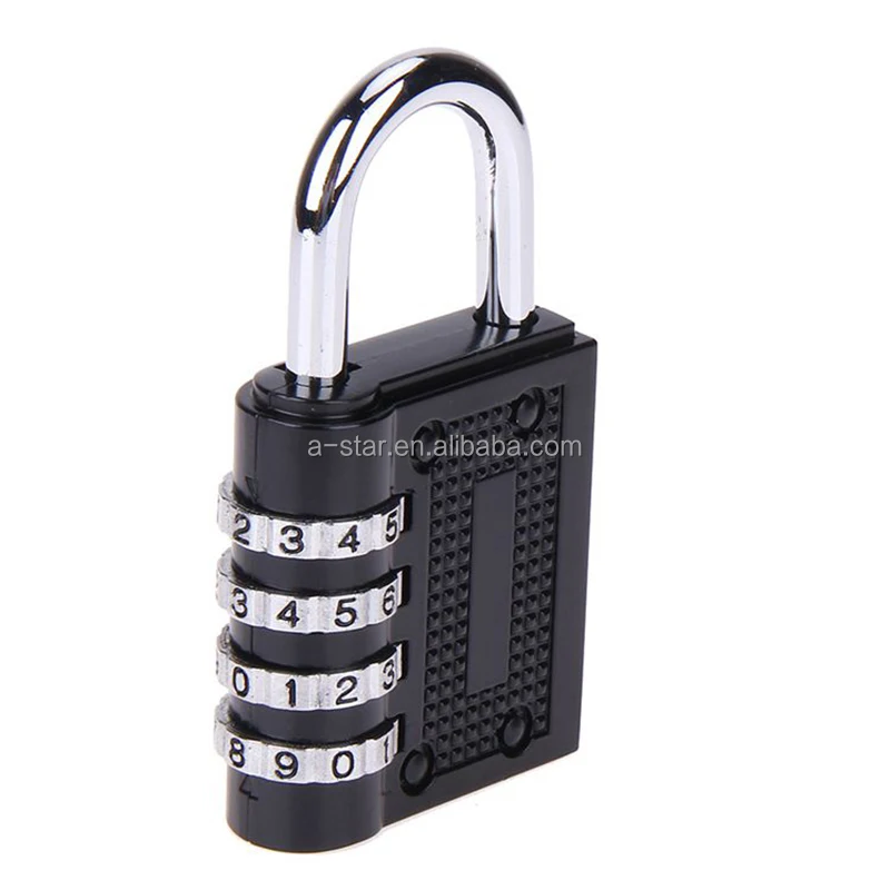 Black 4 Digit Combination Padlocks Big Size Travel Luggage Lock Zinc ...