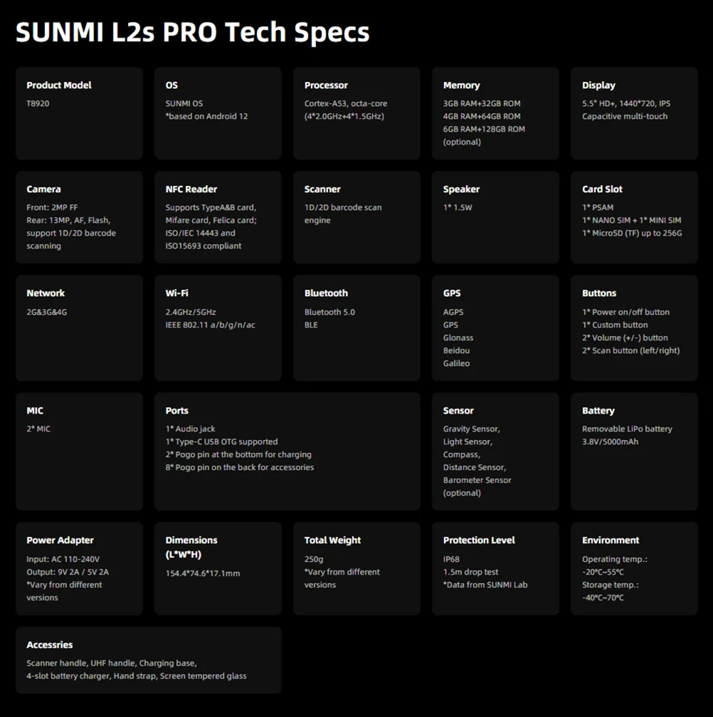 Sunmi L2s Pro - Rugged Android 12 Barcode Scanner PDA