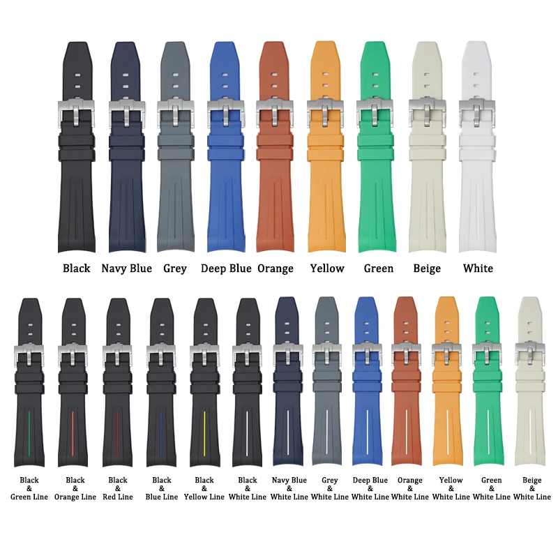 Curved End Rubber Strap with Line 22mm Watch Straps Replacement Watch ...