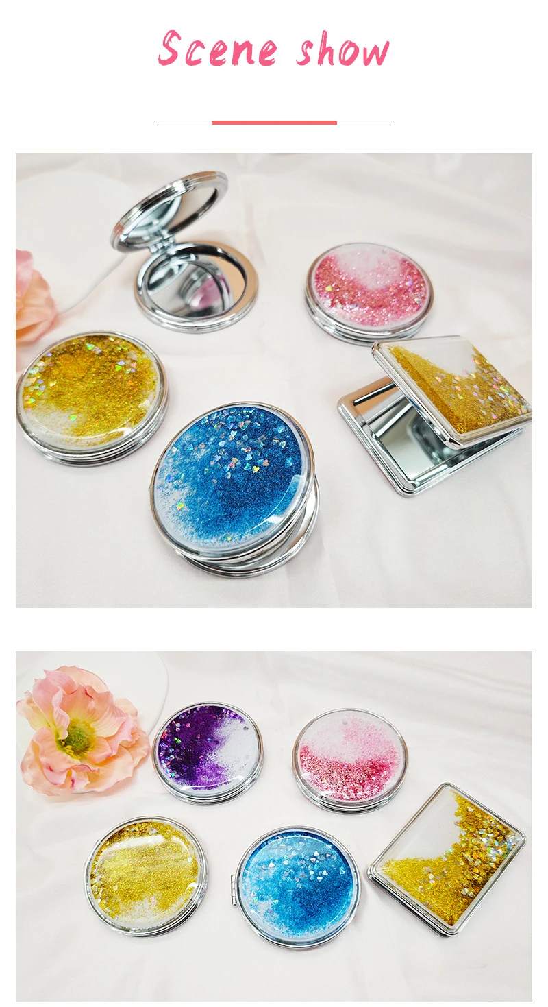 Custom Modern Quicksand Shiny Mini Cosmetic Folding Double Sided ...
