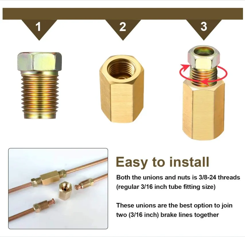 12 Pieces Brake Line Fittings Iron Brake Line Fittings For 3/16 Inch ...