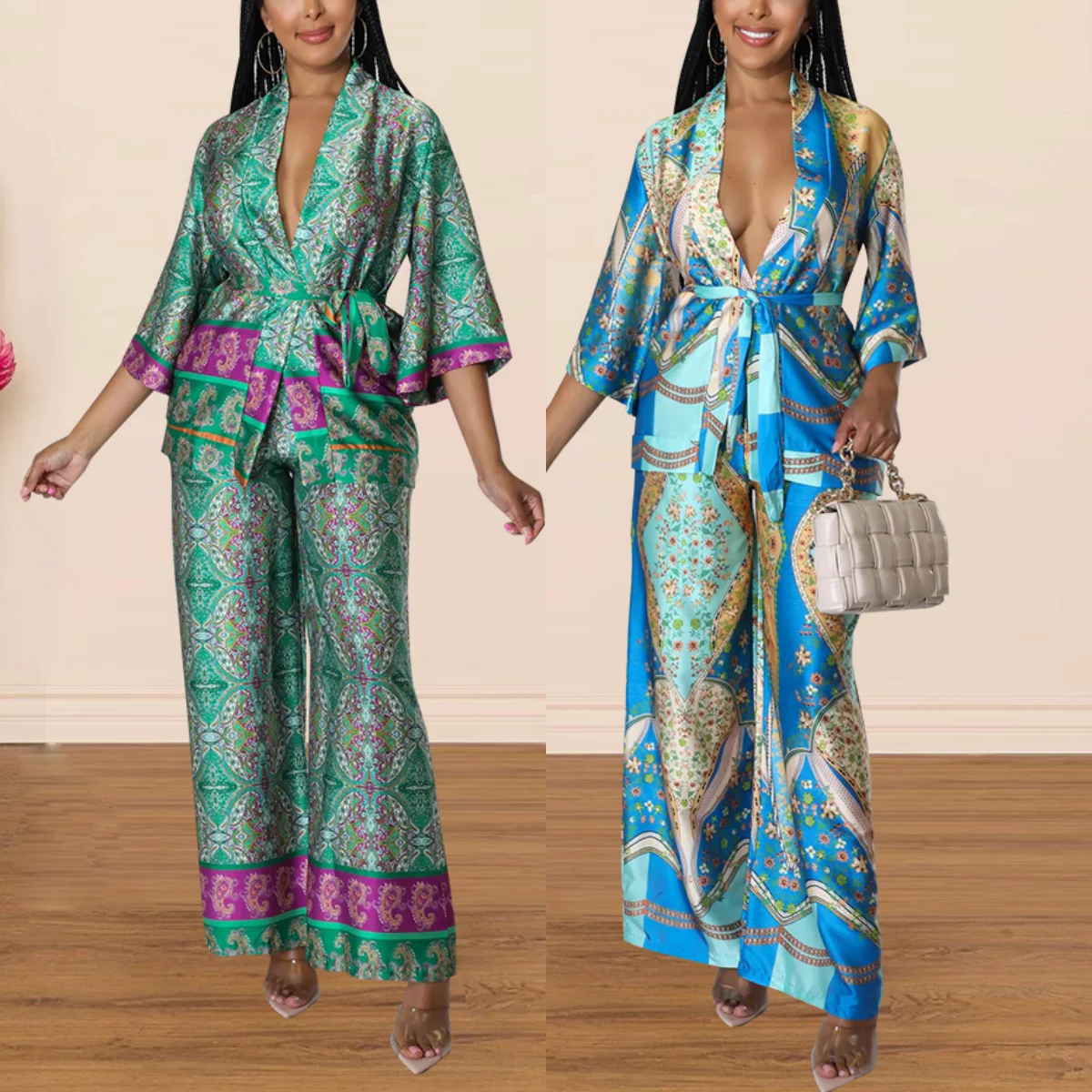 K10171 Latest Design Two Piece Set Women Clothing Print Rayon Cardigan ...