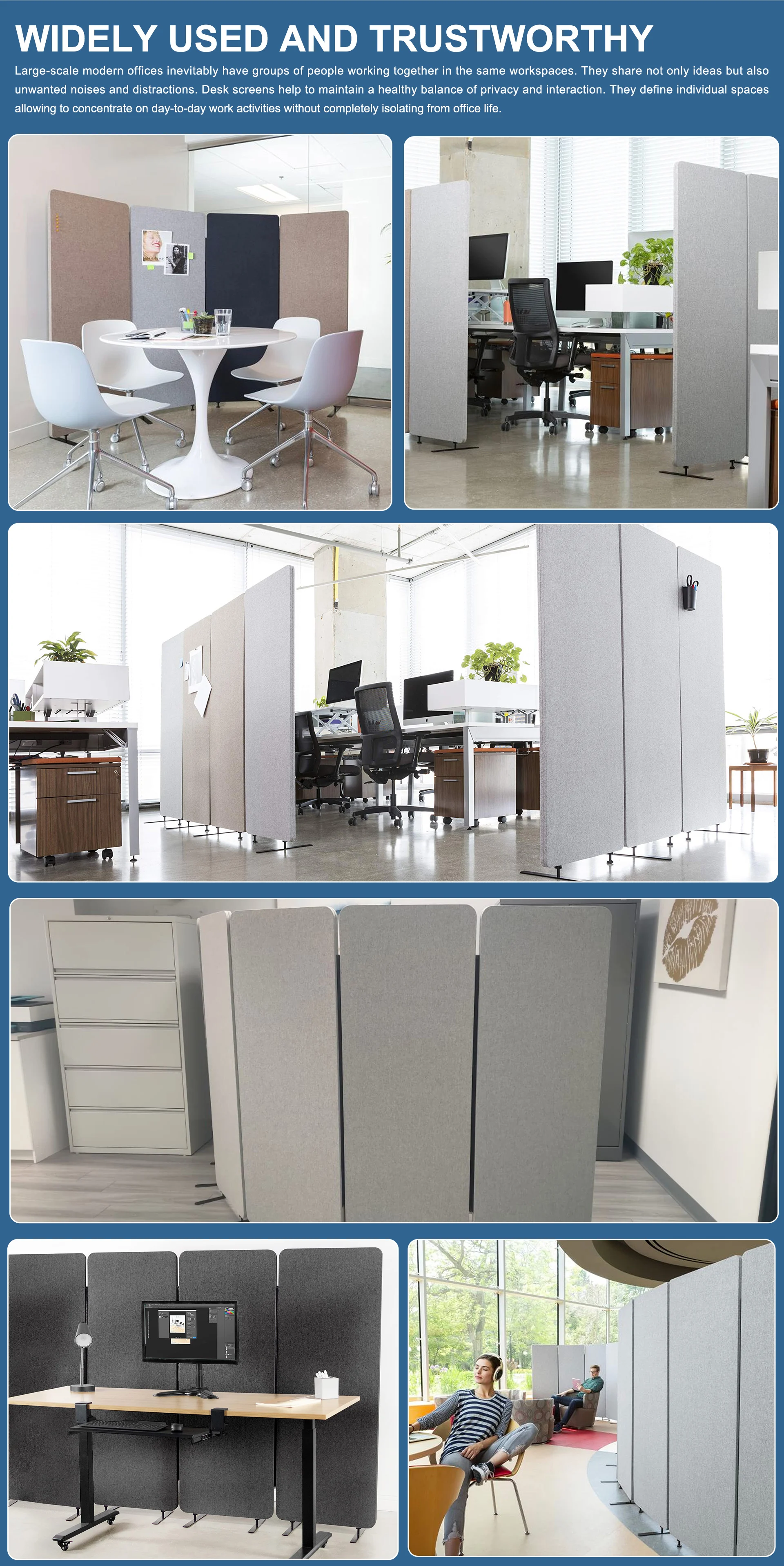 Acoustic Free Standing 3 Panel Partition for Office Sound Proofing