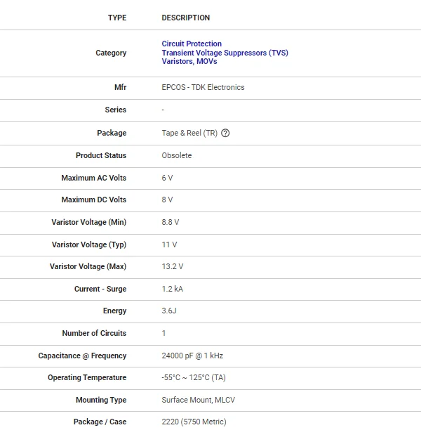 B72540T0060M062 IC CapacitorI VARISTOR 11V 1.2KA 2220 in stock Module ...