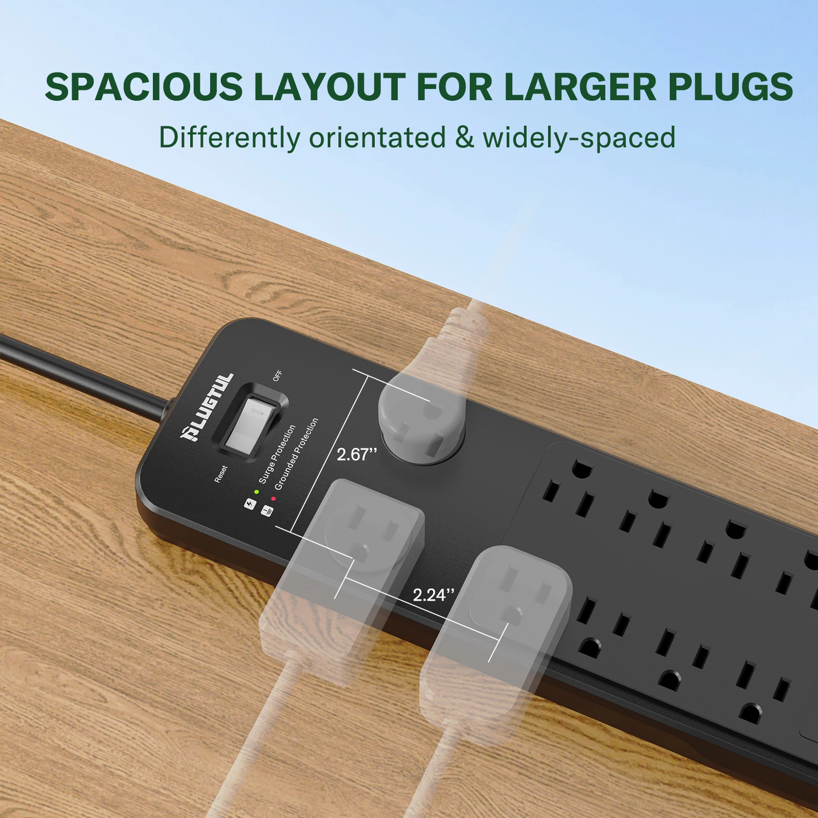 10 Ac Outlets Extension Socket With Usb Port 2a+c 5v/3.1a Overload ...